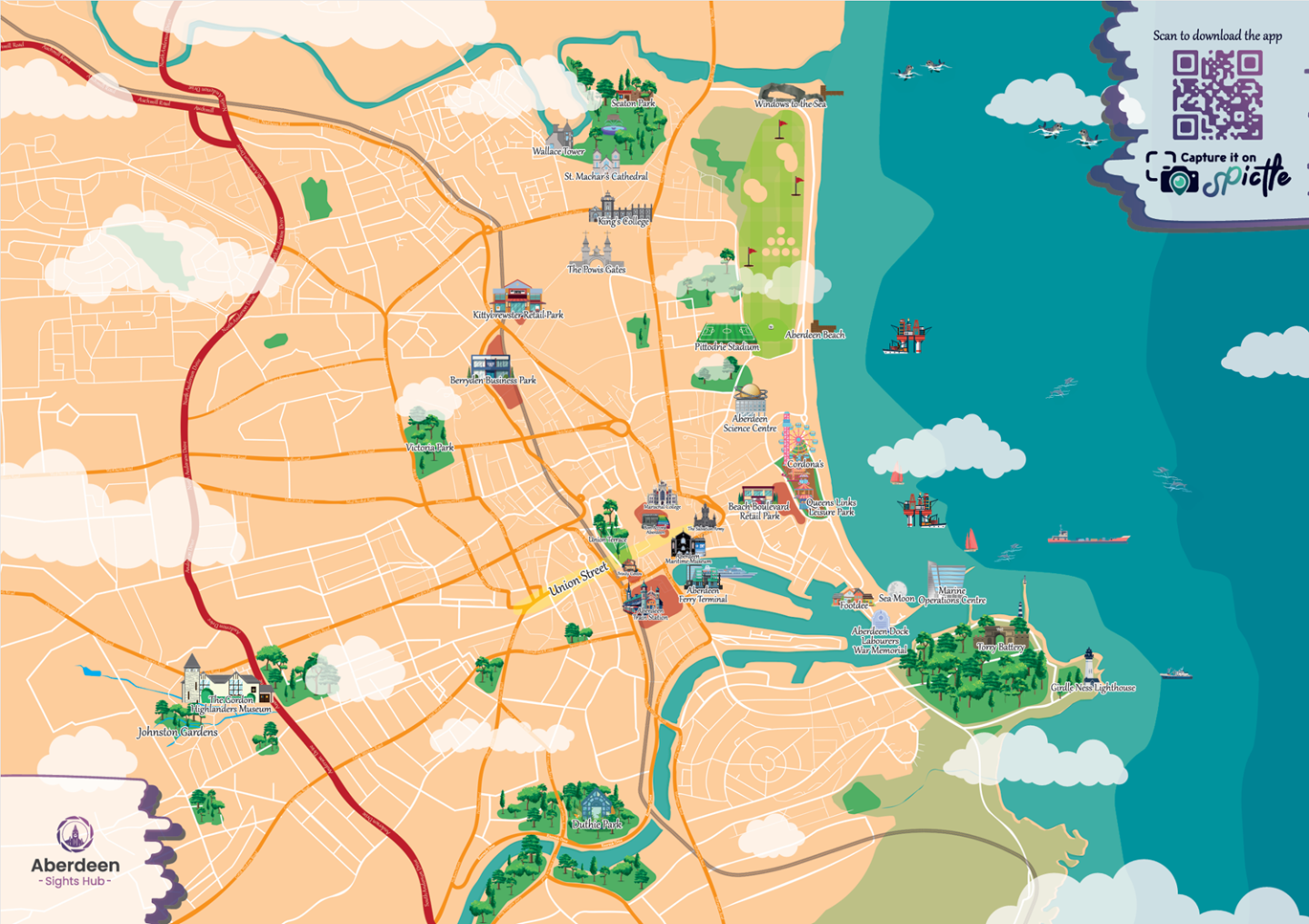 Mapa Turístico de Aberdeen | Aberdeen Sights Hub